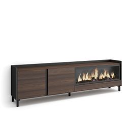 LOWBOARD, Eiche und Schwarz, 212/35/61cm, Kamin mit Feuereffekt XXL