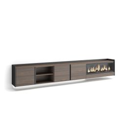 LOWBOARD, Eiche und Schwarz, 315/35/50cm, Kamin mit Feuereffekt XXL