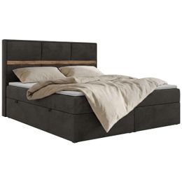 BOXSPRINGBETT ORVO 160/200 - Dunkelgrau Velvet - Topper T25 - H3