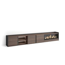 LOWBOARD, Eiche und Schwarz, 315/35/50cm, Kamin mit Feuereffekt XXL