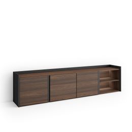LOWBOARD, Dunkler Eiche und Schwarz, 207/35/50cm, mit Led