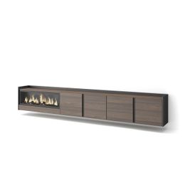LOWBOARD, Eiche und Schwarz, 315/35/50cm, Kamin mit Feuereffekt XXL