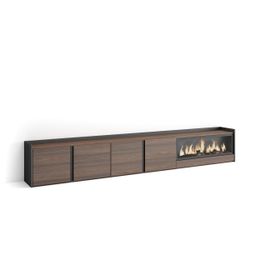 LOWBOARD, Dunkler Eiche und Schwarz, 315/35/50cm, Kamin mit Feuereffekt XXL