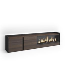 LOWBOARD, Eiche und Schwarz, 212/35/50cm, Kamin mit Feuereffekt XXL