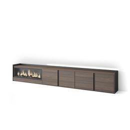 LOWBOARD, Eiche und Schwarz, 315/35/50cm, Kamin mit Feuereffekt XXL