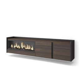 LOWBOARD, Eiche und Schwarz, 212/35/50cm, Kamin mit Feuereffekt XXL