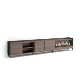 LOWBOARD, Eiche und Schwarz, 315/35/61cm, Kamin mit Feuereffekt XXL