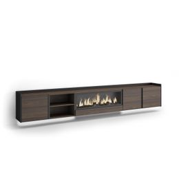 LOWBOARD, Eiche und Schwarz, 315/35/50cm, Kamin mit Feuereffekt XXL