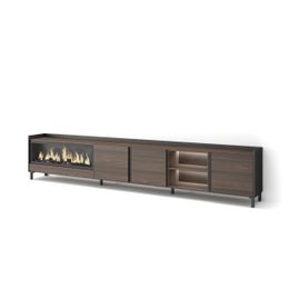 LOWBOARD, Eiche und Schwarz, 315/35/61cm, Kamin mit Feuereffekt XXL