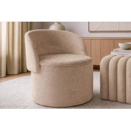 Riess Ambiente Sessel LUNA 65cm champagner greige Boucl&eacute; Polsterhocker mit klappbarer R&uuml;ckenlehne und Stauraum Riess-Ambiente Boheme Modern Natur Skandinavisch