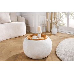 Riess Ambiente Runder Couchtisch ORBIT 50cm beige Boucl&eacute; Hocker mit Tablett und Stauraum Riess-Ambiente Sofatisch Wohnzimmertisch Boheme Modern Skandinavisch