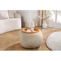 Riess Ambiente Runder Couchtisch ORBIT 50cm champagner-greige Boucl&eacute; Hocker mit Tablett und Stauraum Riess-Ambiente Sofatisch Wohnzimmertisch Boheme Modern...