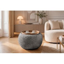 Riess Ambiente Runder Couchtisch ORBIT 50cm grau Boucl&eacute; Hocker mit Tablett und Stauraum Riess-Ambiente Sofatisch Wohnzimmertisch Boheme Modern Skandinavisch