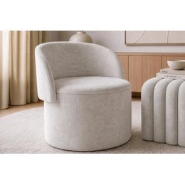 Riess Ambiente Sessel LUNA 65cm beige Boucl&eacute; Polsterhocker mit klappbarer R&uuml;ckenlehne und Stauraum Riess-Ambiente Boheme Modern Natur Skandinavisch