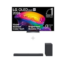 LG 77 &Prime; OLED evo AI C6E 4K Smart TV 2026 + 3.1.3 Dolby Atmos&reg; Soundbar mit 400 Watt kabelloser Subwoofer OLED77C6ELB.DSC9001