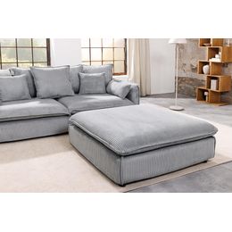 Riess Ambiente Gro&szlig;er Sitzhocker HEAVEN 100cm hellgrau Cord Federkern Sofahocker abnehmbarer Bezug Riess-Ambiente Landhaus Modern Skandinavisch