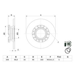 Bosch Bremsscheibe 0986479f62 voll 308mm 16mm f&uuml;r Ford