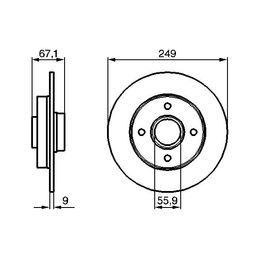 Bosch Bremsscheibe 0986479219 voll 249mm 9mm f&uuml;r Peugeot