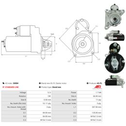 AS-PL Starter s0084 f&uuml;r Peugeot Fiat HYUNDAI DAF LADA MITSUBISHI Suzuki