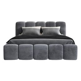 A&J M&ouml;belLand Polsterbett, Grau, Textil, Rechteckig, 90x200 cm, Schlafzimmer, Betten, Polsterbetten