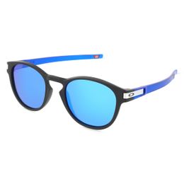 Oakley OO9265 LATCH | Herren-Sonnenbrille | Fassung: Vollrand, Oval, Kunststoff, Schwarz Matt | Glasfarbe: Blaugrau Spiegel Mehrfarbig