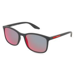 Prada Linea Rossa PSA08S | Herren-Sonnenbrille | Fassung: Vollrand, Quadratisch, Kunststoff, Schwarz Matt | Glasfarbe: Grau Spiegel Blau