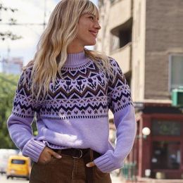 LANDS' END Fairisle-Stehkragenpullover, Damen,  Lila, Baumwoll-Mischung/Woll-Mischung/Nylon-Mischung, by Lands' End