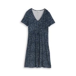 Tom Tailor Damen Jerseykleid mit V-Ausschnitt, blau, Gemustert, Gr. 42