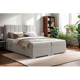 Boxbett Home Affaire "GALLIPOL mit Bettk&auml;sten, Matratze und Topper, Breite 140/160/180/200cm", beige, B:143cm L:209cm, Hartfaserplatte, Holz teilmassiv, Massivholz, Spanplatte, Komplettbetten, Stauraumbett mit Bonnell- oder Taschenfederkernmatratze (H2, H3)