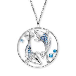 Kette mit Anh&auml;nger Engelsrufer "Yin Yang Fisch", silberfarben, kristallwei&szlig;, aquablau, blau, hellblau, Halsketten, Damen, Silber 925 (Sterlingsilber), L: 50 B: 1,42mm, Made in Germany - mit Zirkonia (synth.), B:1,42mm