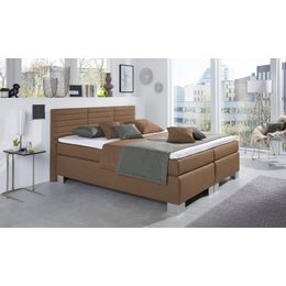 Boxspringbett Hapo "ATLANTA mit hohem Kopfteil", hellbraun, B:110cm L:210cm, Komplettbetten, Boxspringbett, erh&auml;ltlich in verschiedenen Breiten, Farben & Matratzenarten