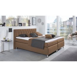 Boxspringbett Hapo "ATLANTA", hellbraun, B:110cm L:210cm, Komplettbetten, Boxspringbett, erh&auml;ltlich in verschiedenen Breiten, Farben & Maratzenarten