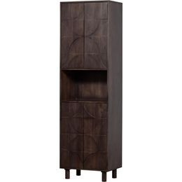 Vitrine Woood "Draw Mangoholz mit Druckmechanismus und 3D-Relieft&uuml;ren 60x40x200 cm", walnuss, B:60cm H:200cm T:40cm, Massivholz, Schr&auml;nke, Vitrine, Tragkraft 15 kg pro Boden, Wandbefestigung empfohlen ab 50 cm