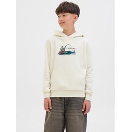 Jack & Jones Kapuzensweatshirt JACK & JONES JUNIOR "JORSKULL NATURE SWEAT HOOD SN JNR", Jungen, Gr. 164, wei&szlig; (antique wei&szlig;), angeraute Sweatware, Obermaterial: 60% Baumwolle, 40% Polyester, bedruckt, regular fit, Rippb&uuml;ndchen, Sweatshirts