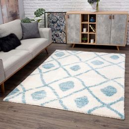 Hochflor-Teppich Carpet City "Pulpy 563", blau (blau, creme), B:240cm H:30mm L:340cm, Polypropylen (PP), Teppiche, besonders weich, Ethno Look, ideal f&uuml;r Wohnzimmer & Schlafzimmer