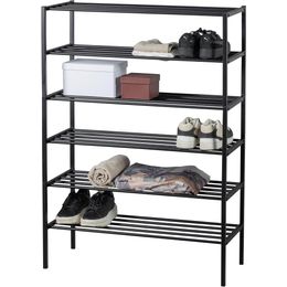 Schuhregal Woood "Ferro mit pulverbeschichtetem Eisen stapelbar", schwarz, B:85cm H:120cm T:35cm, Eisen, Regale, Schuhregal, Tragkraft 15 kg pro Einlegeboden, Pfleiglicht, einfach zu montieren