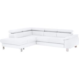 Ecksofa COTTA "Komaris L-Form, B: 249 cm", wei&szlig;, B:249cm H:72cm T:100cm, Microfaser PRIMABELLE (100% Polyester);Kunstleder SOFTLUX;Feinstruktur (100% Polyester);Kunstleder SOFTLUX/Struktur (100% Polyester);NaturLEDER, Sofas, Ecksofa, mit Kopfteilverstellung, optional Bettfunktion, Bettkasten & Licht