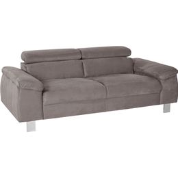 3-Sitzer COTTA "Komaris, B: 193 cm", grau (schwarzgrau), B:193cm T:104cm, Microfaser PRIMABELLE (100% Polyester);Kunstleder SOFTLUX;Feinstruktur (100% Polyester);Kunstleder SOFTLUX/Struktur (100% Polyester);NaturLEDER, Sofas, mit Kopfteilverstellung