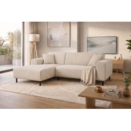 Ecksofa Home Affaire "ARROS L-Form mit Wellenunterfederung, Ma&szlig;e B/T/H: 235/163/81 cm", beige (creme), B:235cm H:81cm T:163cm, 100% Polyester, Sofas, Ecksofa, incl. Zierkissen, mit Recamiere rechts/links bestellbar, auch in Cord