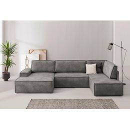 Wohnlandschaft OTTO HOME "SHERWOOD U-Form, 329 cm - OTTO. Verl&auml;ssliche Qualit&auml;t.", grau (dunkelgrau), B:329cm H:85cm T:195cm, 100% Polyester, Sofas, Wohnlandschaft, Schlaffunktion m. Bettkasten (194x139 cm), Cord, Vintage, Samtvelours