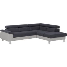 Ecksofa COTTA "Komaris L-Form, B: 249 cm", grau (argent, schwarz), B:249cm H:72cm T:100cm, Microfaser PRIMABELLE (100% Polyester);Kunstleder SOFTLUX;Feinstruktur (100% Polyester);Kunstleder SOFTLUX/Struktur (100% Polyester);NaturLEDER, Sofas, Ecksofa, mit Kopfteilverstellung, optional Bettfunktion, Bettkasten & Licht