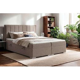 Boxbett Home Affaire "GALLIPOL mit Bettk&auml;sten, Matratze und Topper, Breite 140/160/180/200cm", braun, B:203cm L:209cm, Hartfaserplatte, Holz teilmassiv, Massivholz, Spanplatte, Komplettbetten, Stauraumbett mit Bonnell- oder Taschenfederkernmatratze (H2, H3)