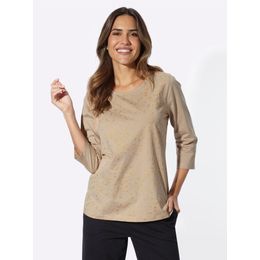 3/4-Arm-Shirt "Freizeitshirt", Damen, Gr. 38, beige, bedruckt, 100% Baumwolle, gemustert, mehrfarbig, Rundhals, Shirts 3/4-Arm-Shirt