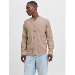 Jack & Jones Langarmhemd JACK & JONES "JJEBAND MELANGE SHIRT L/S SN", Herren, Gr. M, N-Gr, beige (oatmeal), Web, Obermaterial: 100% Baumwolle, regular fit, Hemden