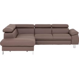 Ecksofa COTTA "Komaris L-Form, B: 249 cm", grau (elefant), B:249cm H:72cm T:100cm, Microfaser PRIMABELLE (100% Polyester);Kunstleder SOFTLUX;Feinstruktur (100% Polyester);Kunstleder SOFTLUX/Struktur (100% Polyester);NaturLEDER, Sofas, Ecksofa, mit Kopfteilverstellung, optional Bettfunktion, Bettkasten & Licht