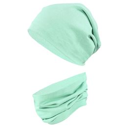 Beanie TUPTAM "M&uuml;tze Unisex Kinder Beanie M&uuml;tze Schlauchschal Set", Jungen, Gr. 54, gr&uuml;n, Obermaterial: 95% Baumwolle CO. 5% Elasthan EL., M&uuml;tzen Beanie