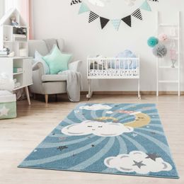 Kinderteppich Carpet City "Anime9380", blau, B:160cm H:11mm L:230cm, Polypropylen (PP), Teppiche, Spielteppich, Teppich Mond, Wolken, Sterne, Weicher Flor