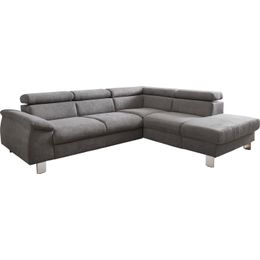 Ecksofa COTTA "Komaris L-Form, B: 249 cm", grau, B:249cm H:72cm T:100cm, Microfaser PRIMABELLE (100% Polyester);Kunstleder SOFTLUX;Feinstruktur (100% Polyester);Kunstleder SOFTLUX/Struktur (100% Polyester);NaturLEDER, Sofas, Ecksofa, mit Kopfteilverstellung, optional Bettfunktion, Bettkasten & Licht