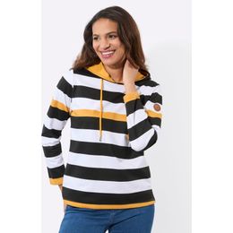Kapuzensweatshirt Casual Looks, Damen, Gr. 52, ocker, schwarz, geringelt, 100% Baumwolle, gemustert, gestreift, mehrfarbig, Sweatshirts