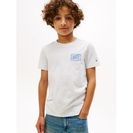 T-Shirt Tommy Hilfiger "VARSITY PRINT TEE SS", Jungen, Gr. 16 (176), grau (light grau heather), Single Jersey, Obermaterial: 100% Baumwolle, meliert, regular fit normal, Rundhals, eingesetzt gerader Abschluss, Shirts T-Shirt, Kinder bis 16 Jahre